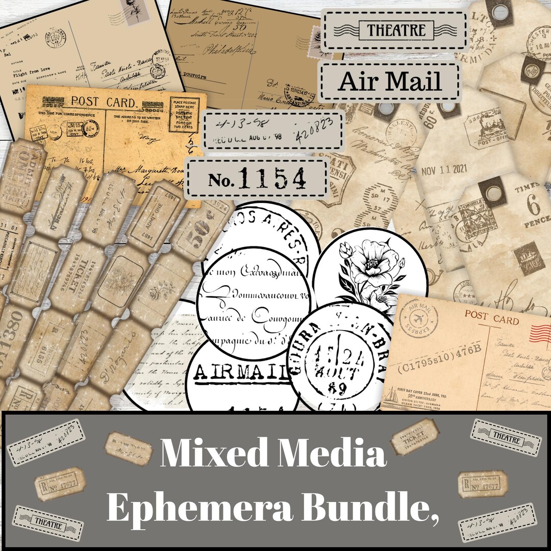 Vintage Grunge Ephemera Bundle: Mixed Media Collage Embellishments ...