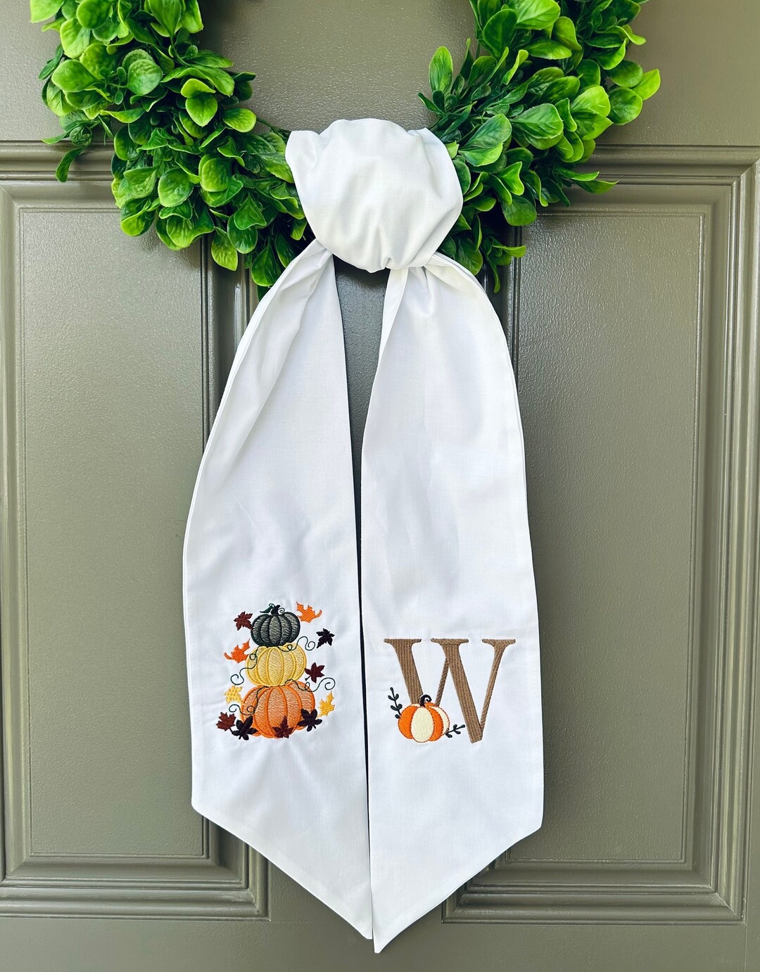 Embroidered Fall Pumpkin Wreath Sash: Personalized Autumn Decor - Etsy