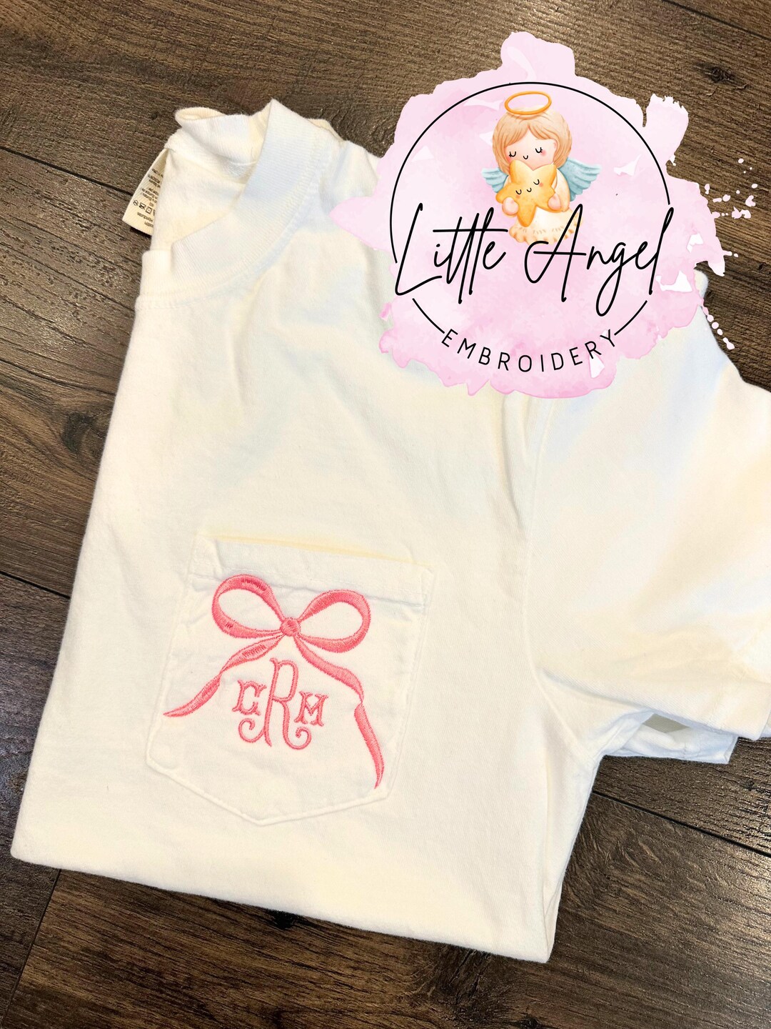 Cute Monogram Ribbon Bow Comfort Colors Pocket Tee | Coquette Bow Tee ...