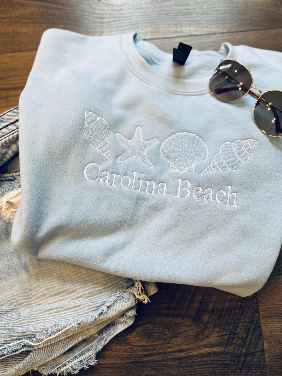 Custom Embroidered Seashell Beach Sweatshirt: Personalized Island ...