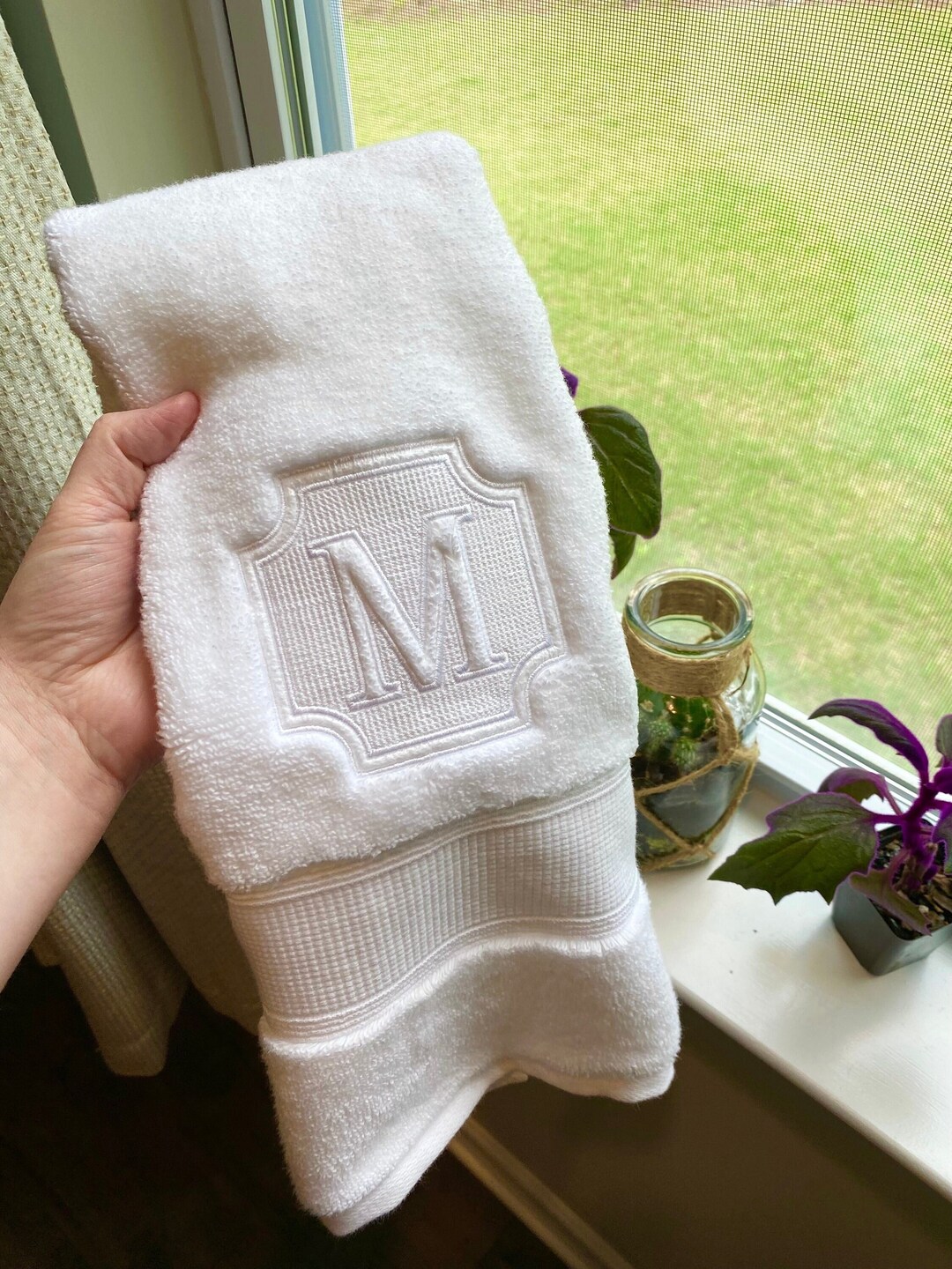Monogram Embroidered Hand Towel Egyptian Cotton Embroidered Towel ...