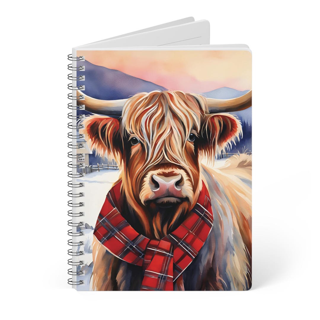 Spiral Notebook, Highland Cow Tartan Scarf, A5 Journal for Cow Lovers ...