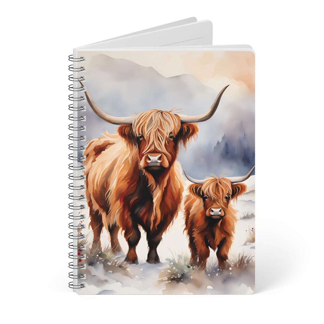 A5 Notebook, Highland Cow Mum and Baby, Spiral Bound, Scottish ...