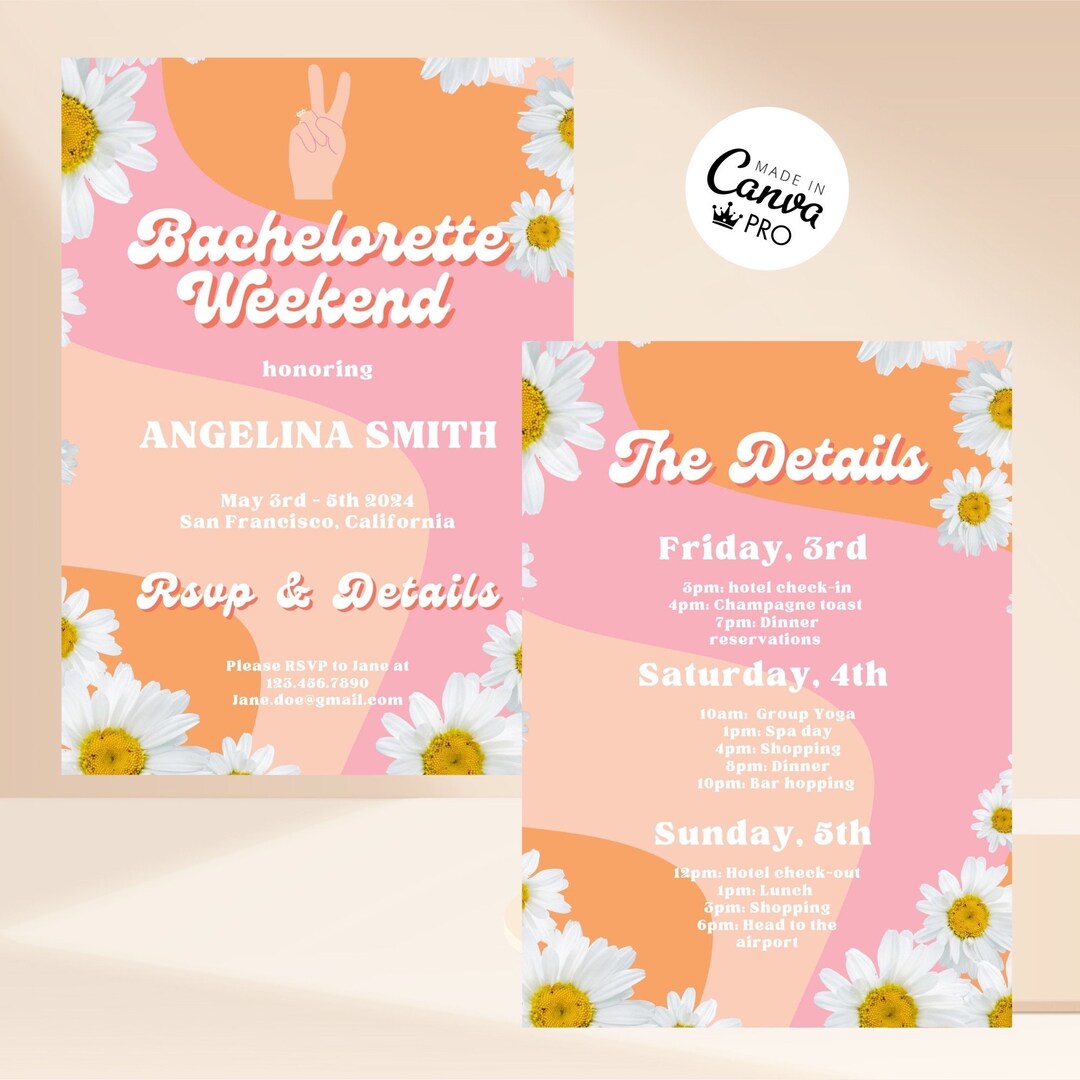 Canva Pro - Bachelorette Weekend Invitation | Dazed and Engaged ...