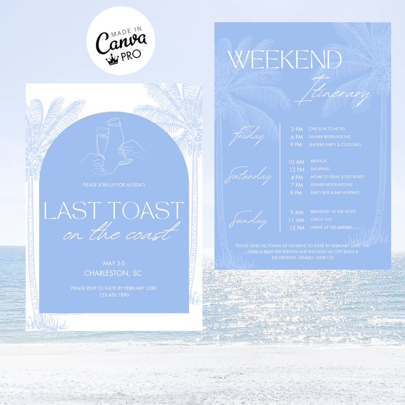 Canva Pro Bachelorette Weekend Invitation Last Toast on the Coast ...
