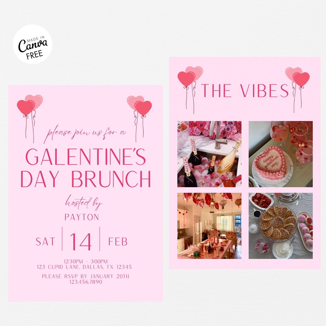 Valentine’s Day Brunch Invitation | Canva Free - Etsy