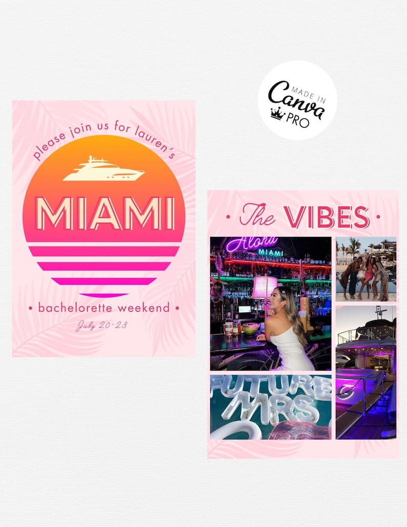 Canva Pro - Miami Bachelorette Invitation | Itinerary | Template ...