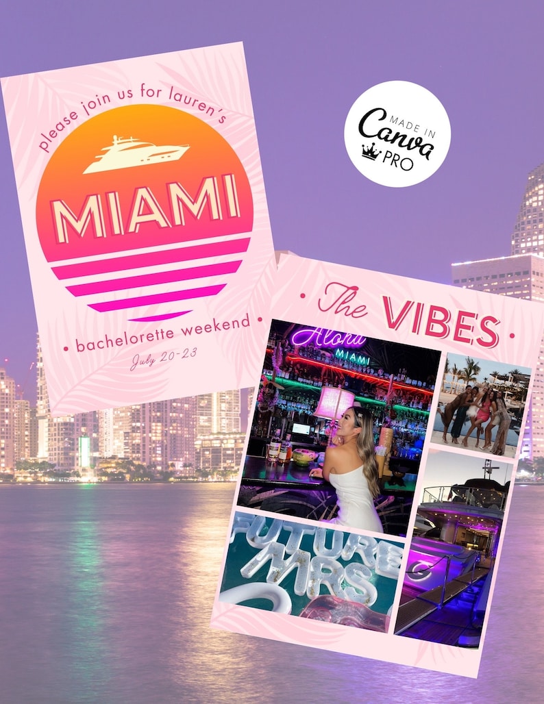 Canva Pro Miami Bachelorette Invitation Itinerary Template Yacht Modern ...