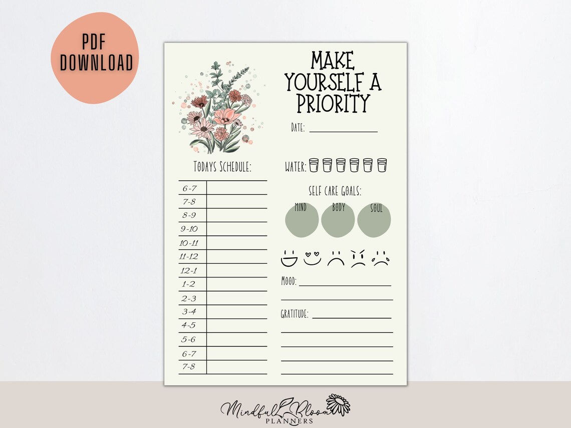 Make Yourself A Priority Daily Planner Page PDF Download - Etsy