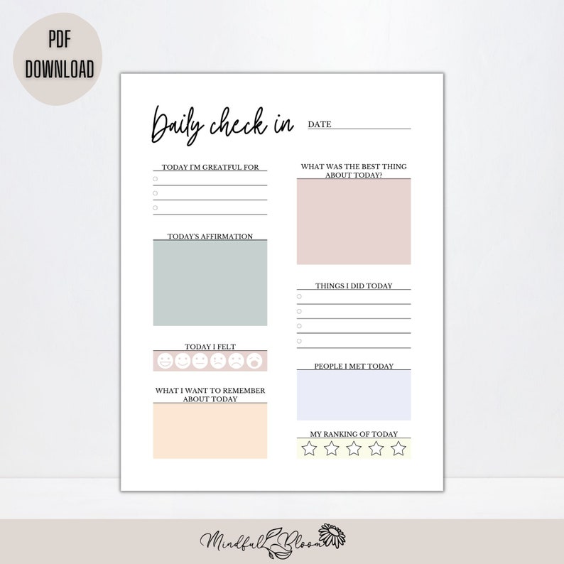 Daily Check In, Digital Planner Page, Mental Health Journal, Self-care ...