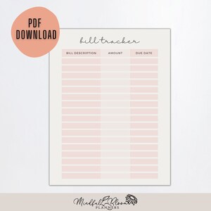 Bill Tracker, Digital Bill Tracker, Expense Tracker, Spreadsheet ...