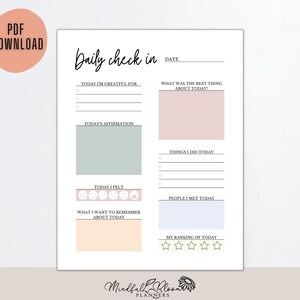 Daily Check In, Digital Planner Page, Mental Health Journal, Self-care ...