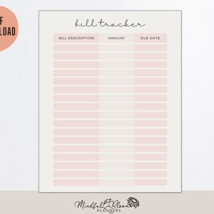 Bill Tracker, Digital Bill Tracker, Expense Tracker, Spreadsheet ...