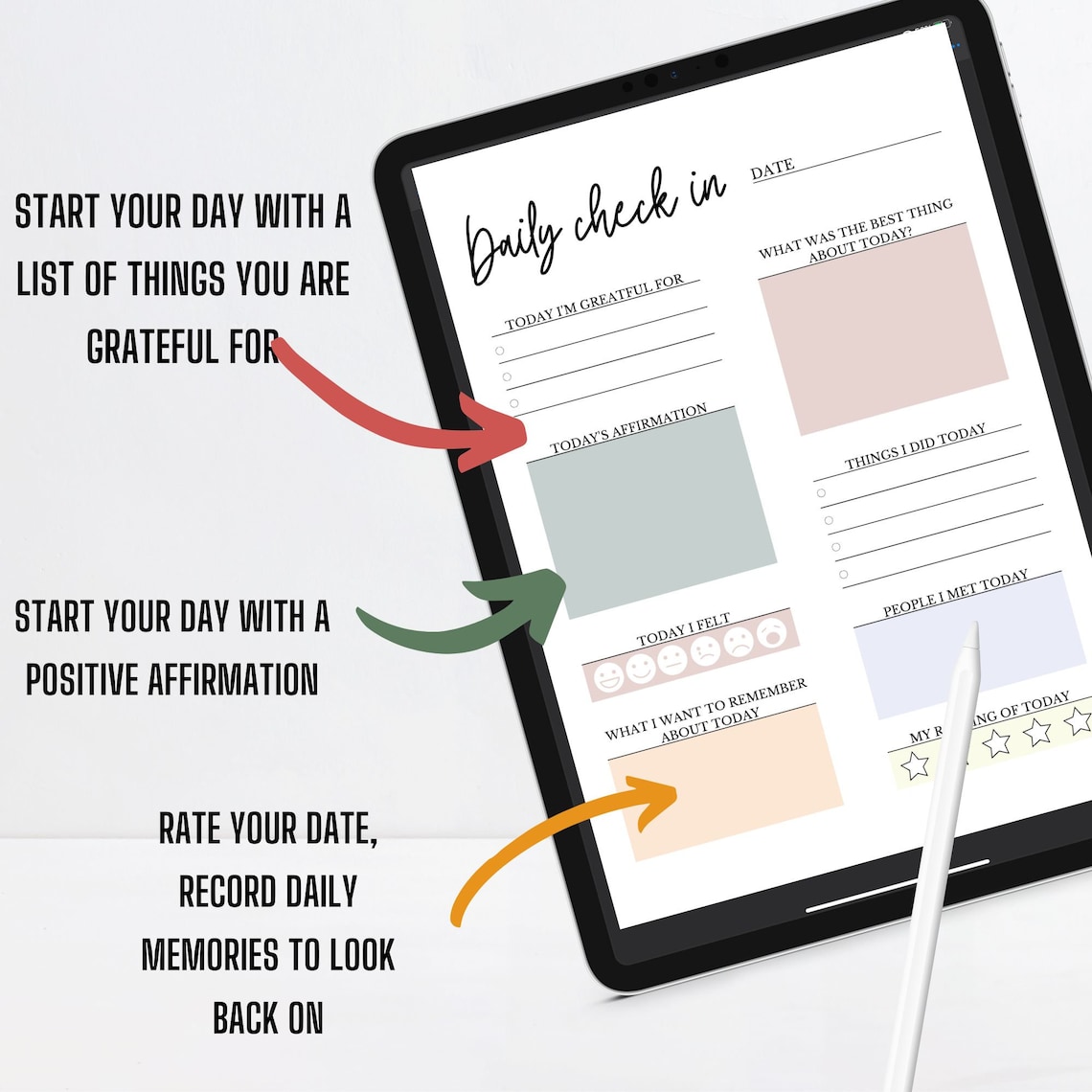 Daily Check In, Digital Planner Page, Mental Health Journal, Self-care ...