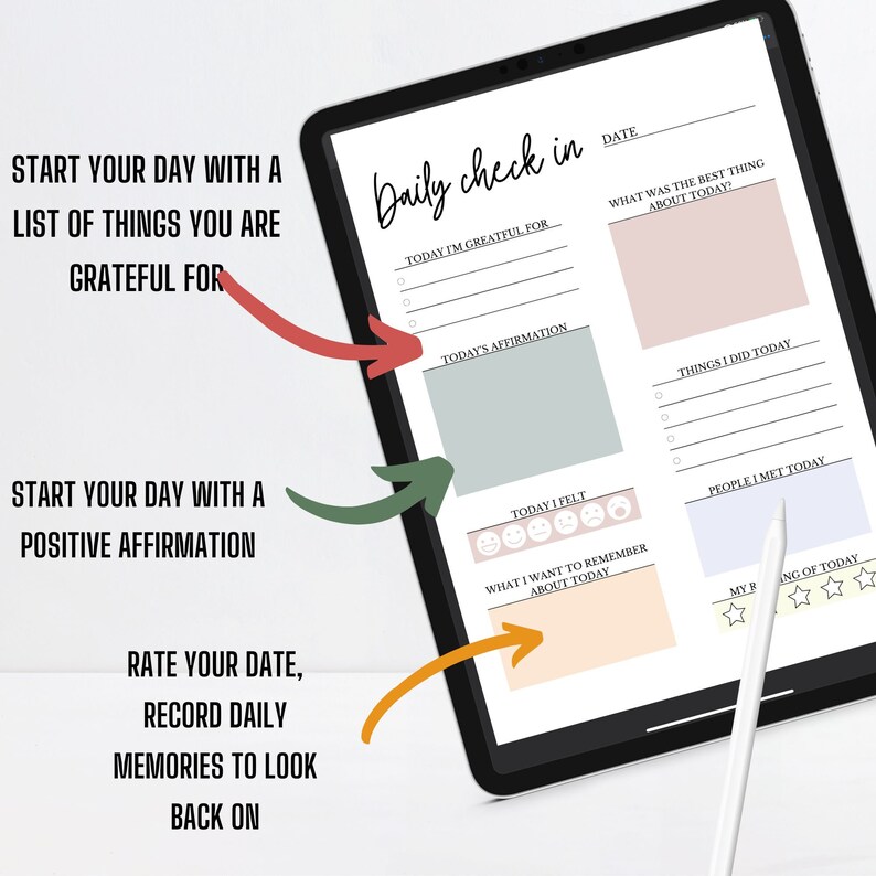 Daily Check In, Digital Planner Page, Mental Health Journal, Self-care ...