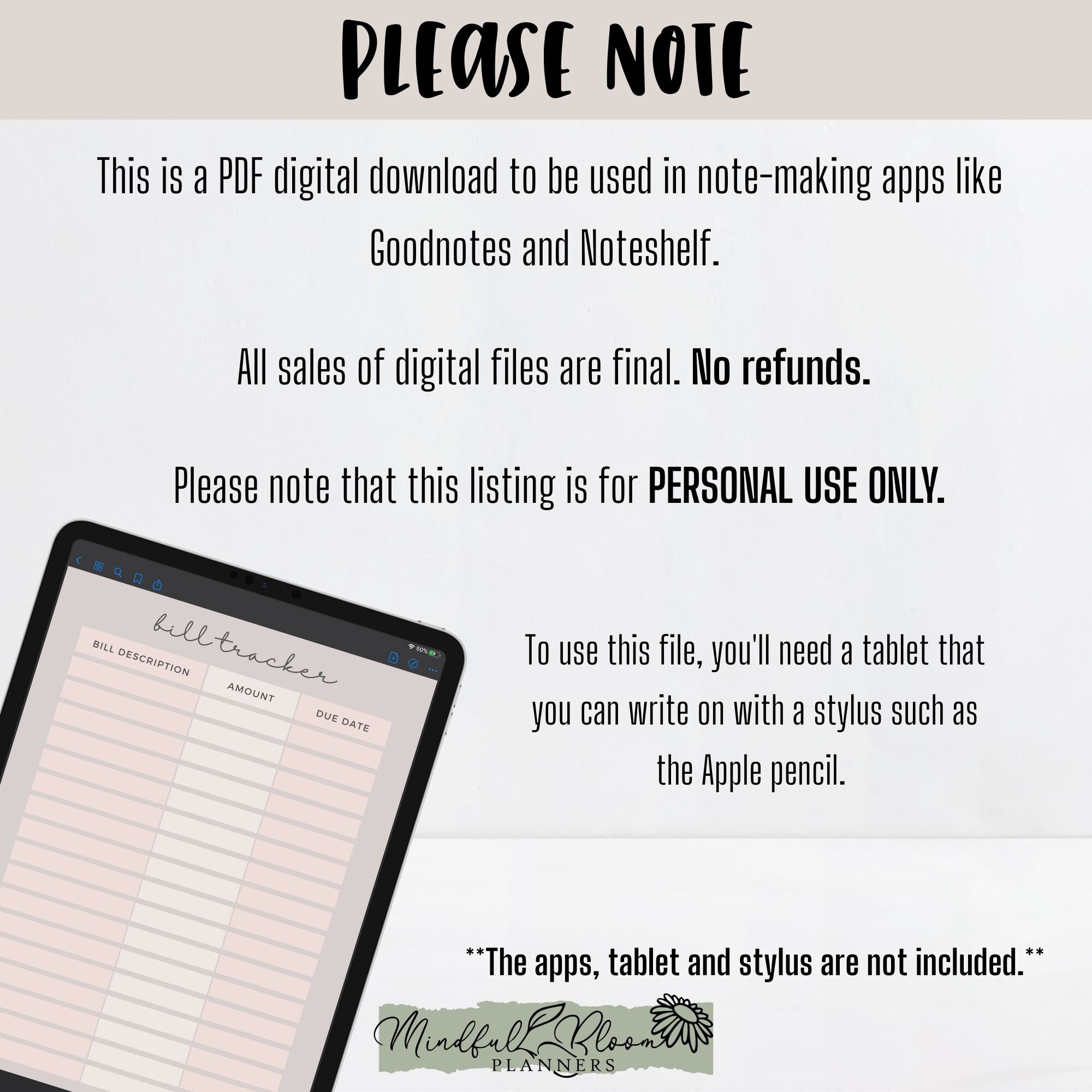 Digital Bill Tracker, Monthly Bill Tracker, Expense Report, Bill ...