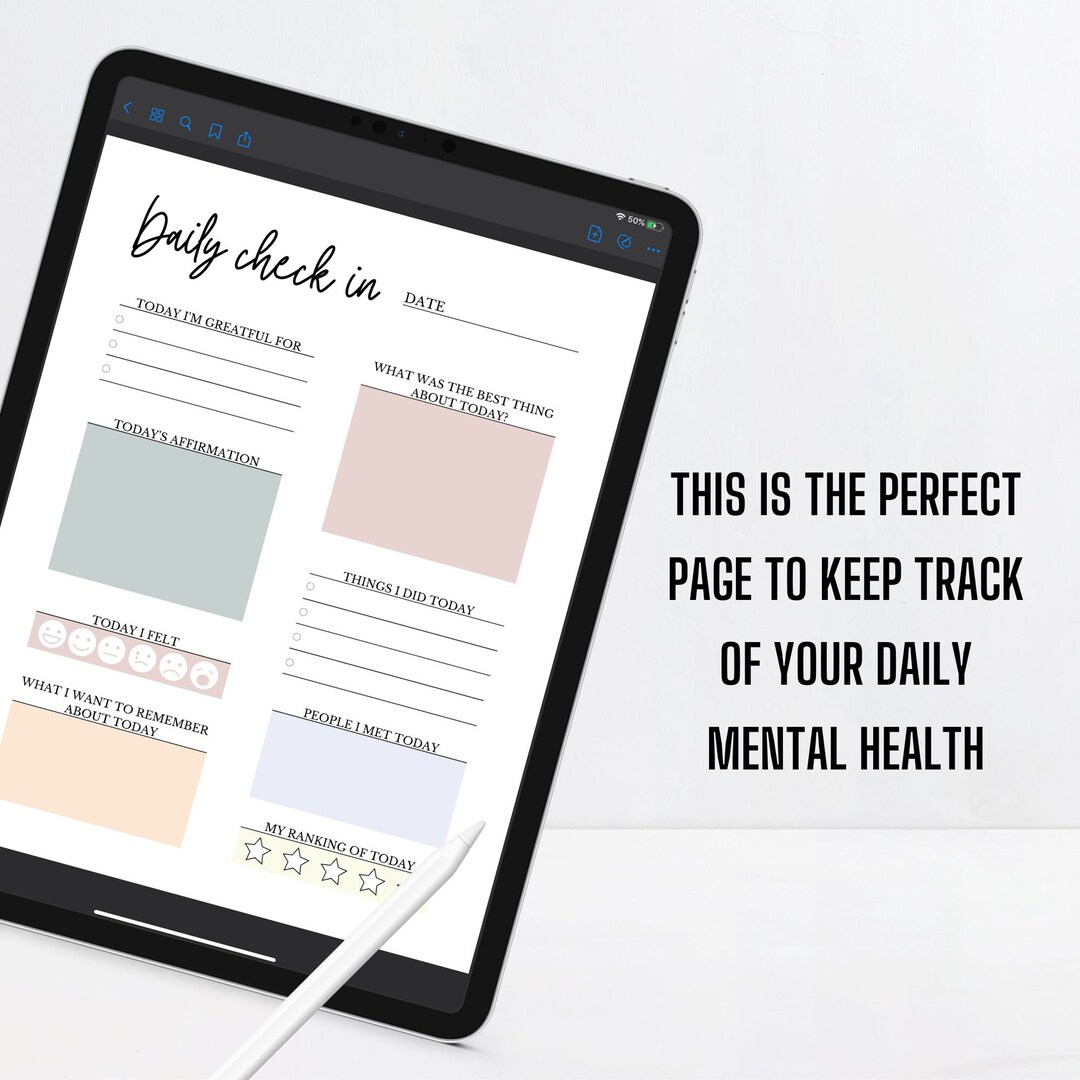 Daily Check In, Digital Planner Page, Mental Health Journal, Self-care ...