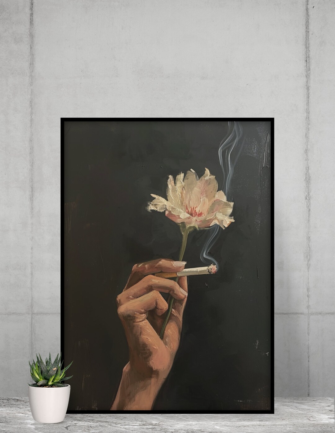 ART PRINT Hand Holds Cigarette and Flower, Portrait of A Woman ...