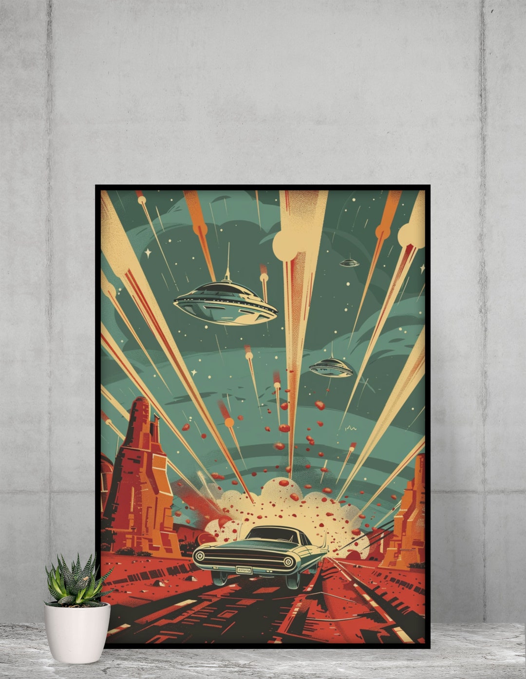 ART PRINT Alien Invasion, Retro Poster, Vintage Art Print, Action ...
