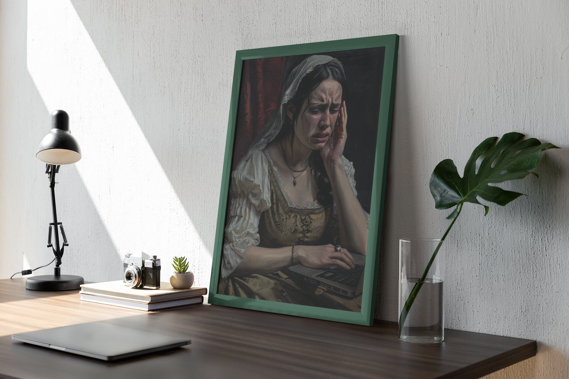 ART PRINT Renaissance Woman Crying in Front of Laptop - Altered Art ...