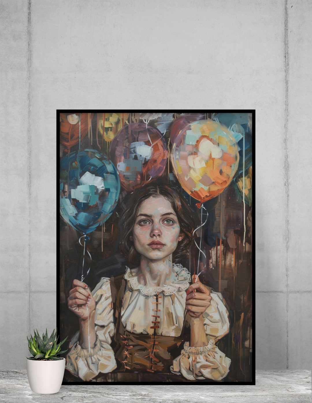 ART PRINT Renaissance Woman With Balloons, Vintage Print, Renaissance ...