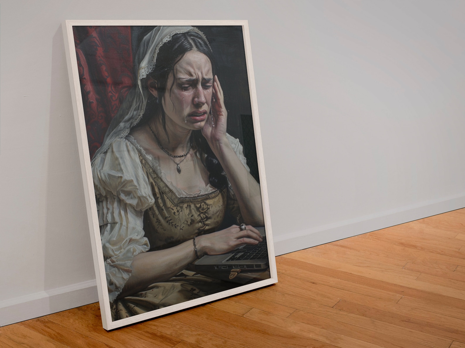 ART PRINT Renaissance Woman Crying in Front of Laptop - Altered Art ...