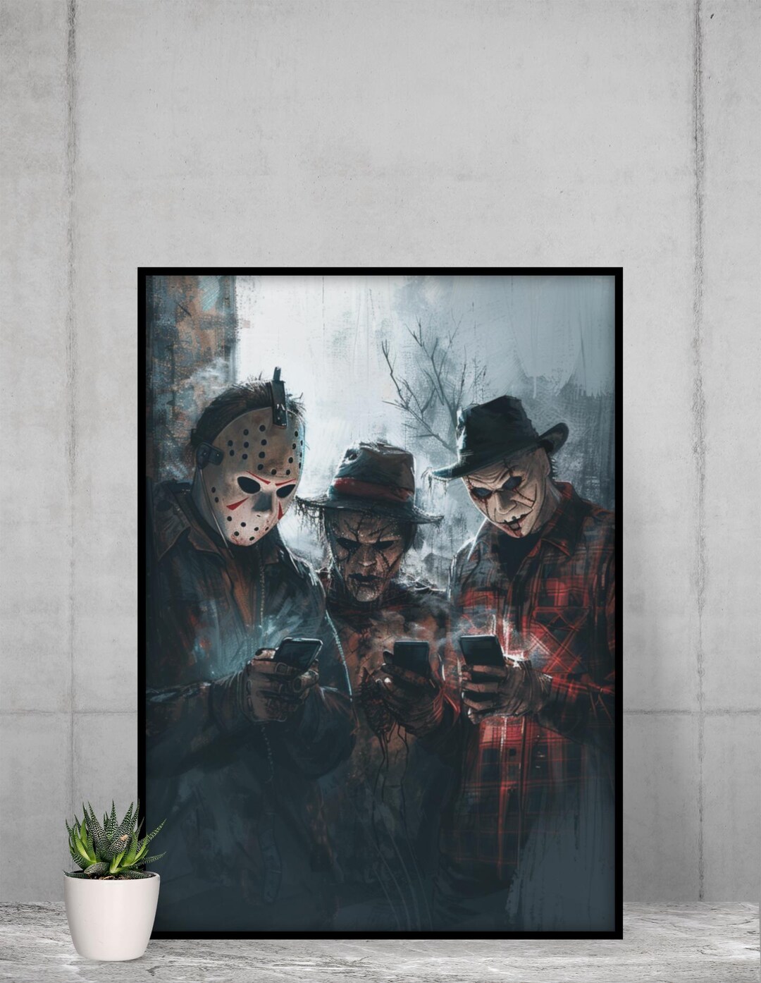 ART PRINT Popular Serial Killer Looking at Phones, Halloween Vintage ...