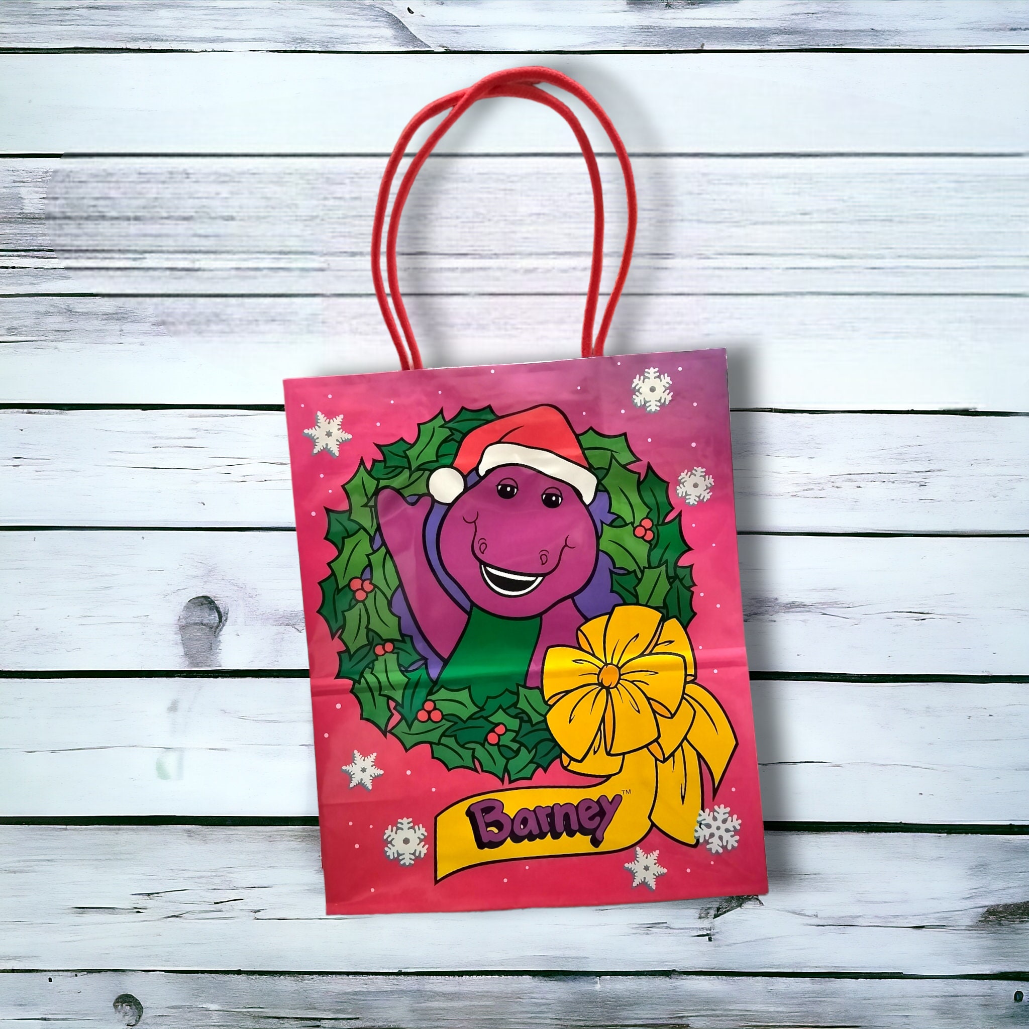 1993 New Barney and Baby Bop Large Christmas Gift Bag Hallmark Cards ...