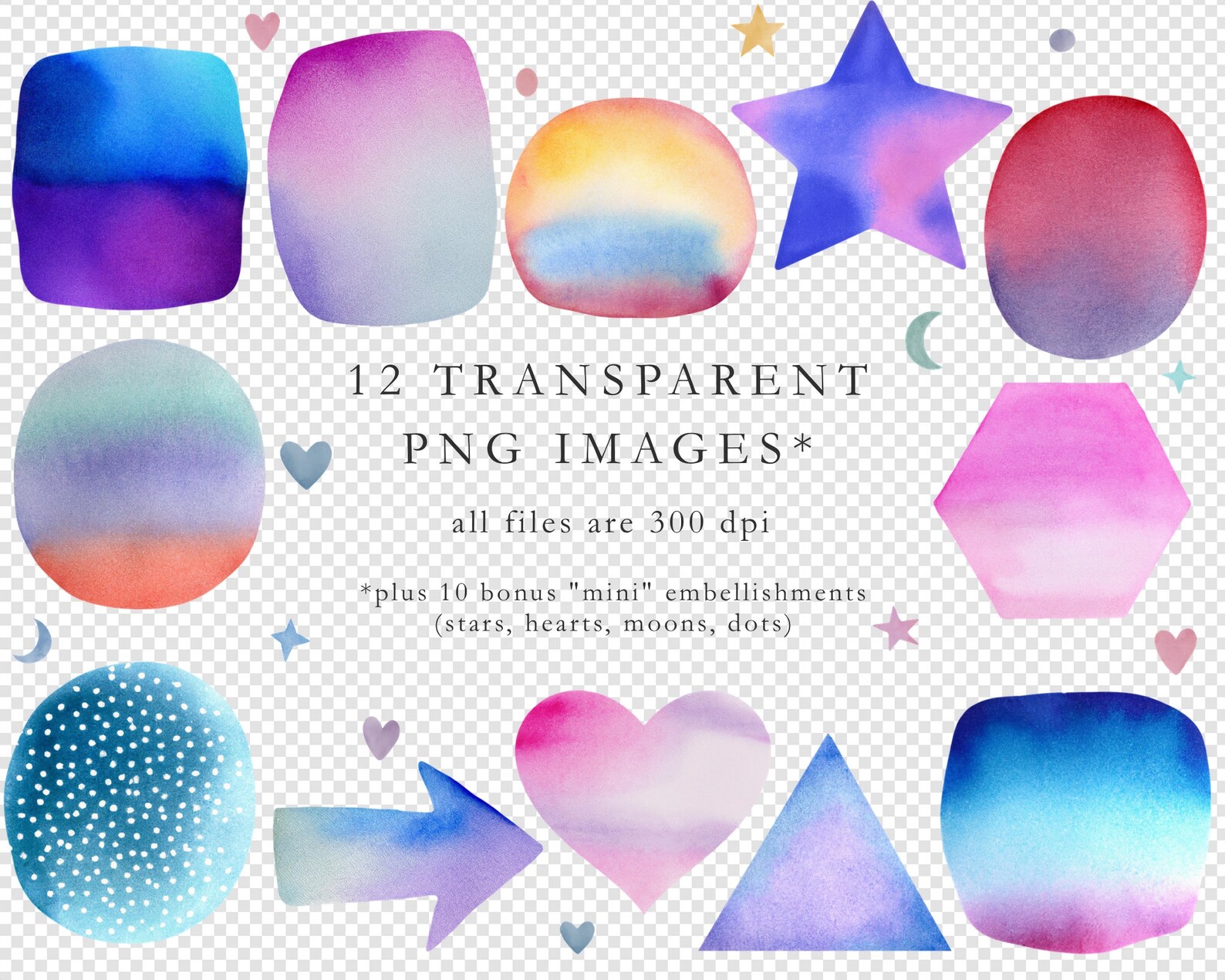 Watercolor Shapes Clipart Watercolor Gradient Watercolor - Etsy