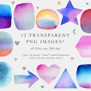 Watercolor Shapes Clipart, Watercolor Gradient, Watercolor Stars ...