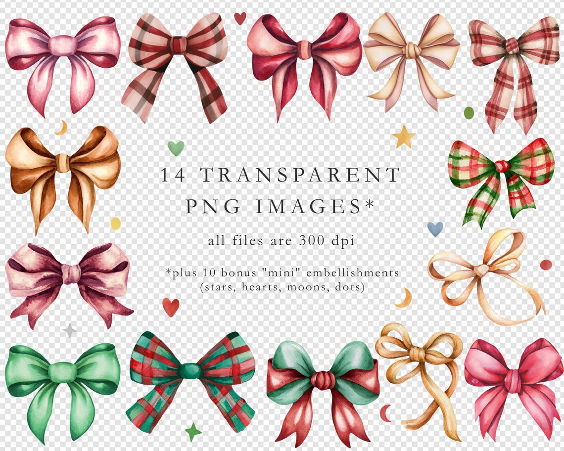 Christmas Bow Clipart Christmas Ribbon Clipart Watercolor - Etsy