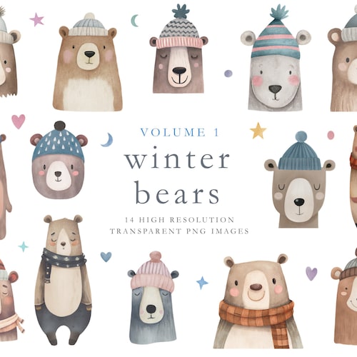 Winter Bears Clipart Christmas Bears Clipart Cute Bear - Etsy