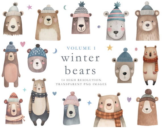 Winter Bears Clipart Christmas Bears Clipart Cute Bear - Etsy Australia