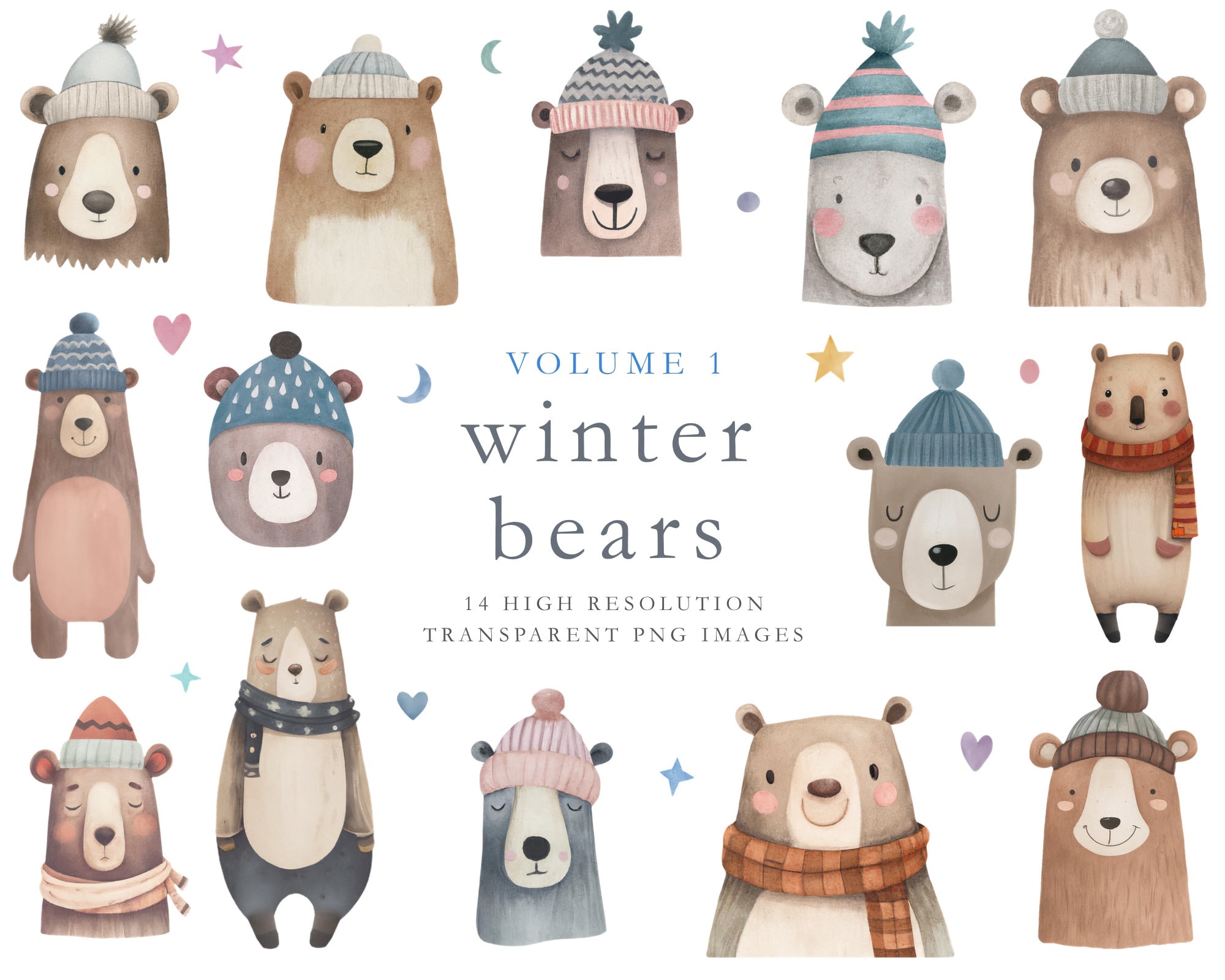 Winter Bears Clipart Christmas Bears Clipart Cute Bear - Etsy