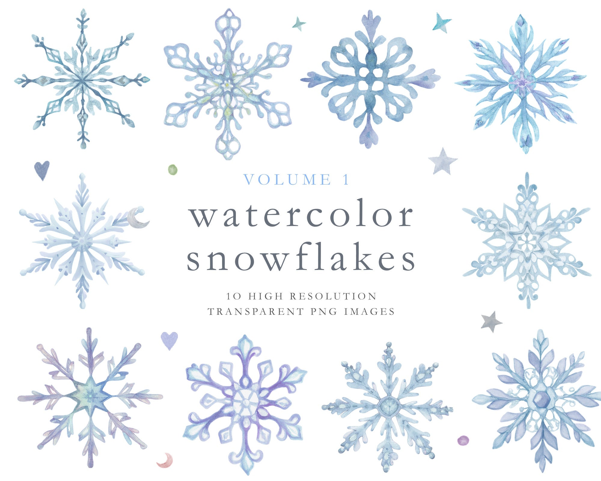 Watercolor Snowflakes Snowflake Clipart Ornate Snowflakes - Etsy