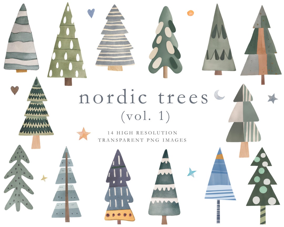 Cute Watercolor Christmas Trees, Clipart, Scandinavian Trees, Nordic ...