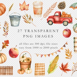 Watercolor Fall Clipart, Watercolor Autumn Clipart, Thanksgiving ...