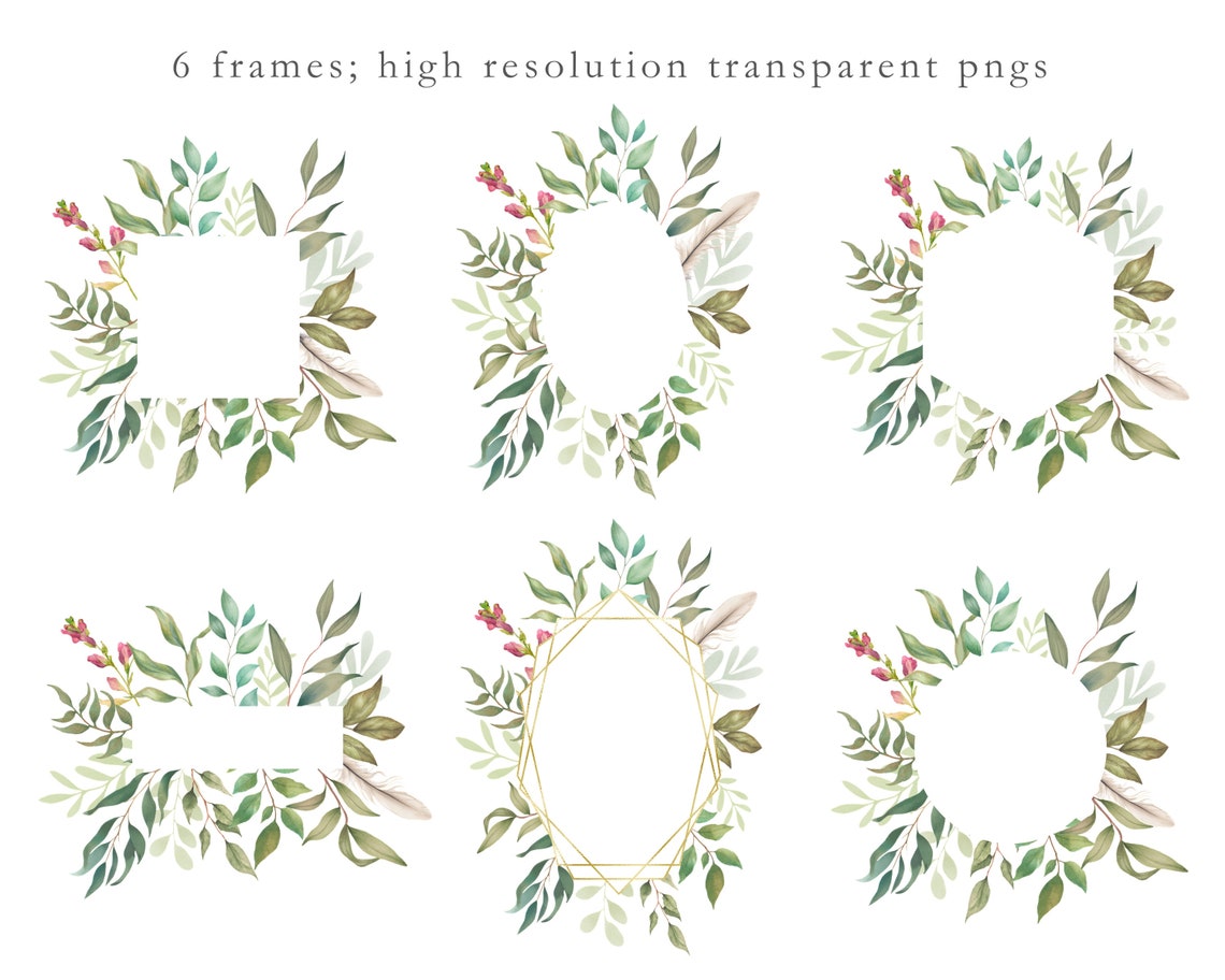 Watercolor Foliage Clipart, Leaves, Leaf, Polygon Frames, Foliage ...