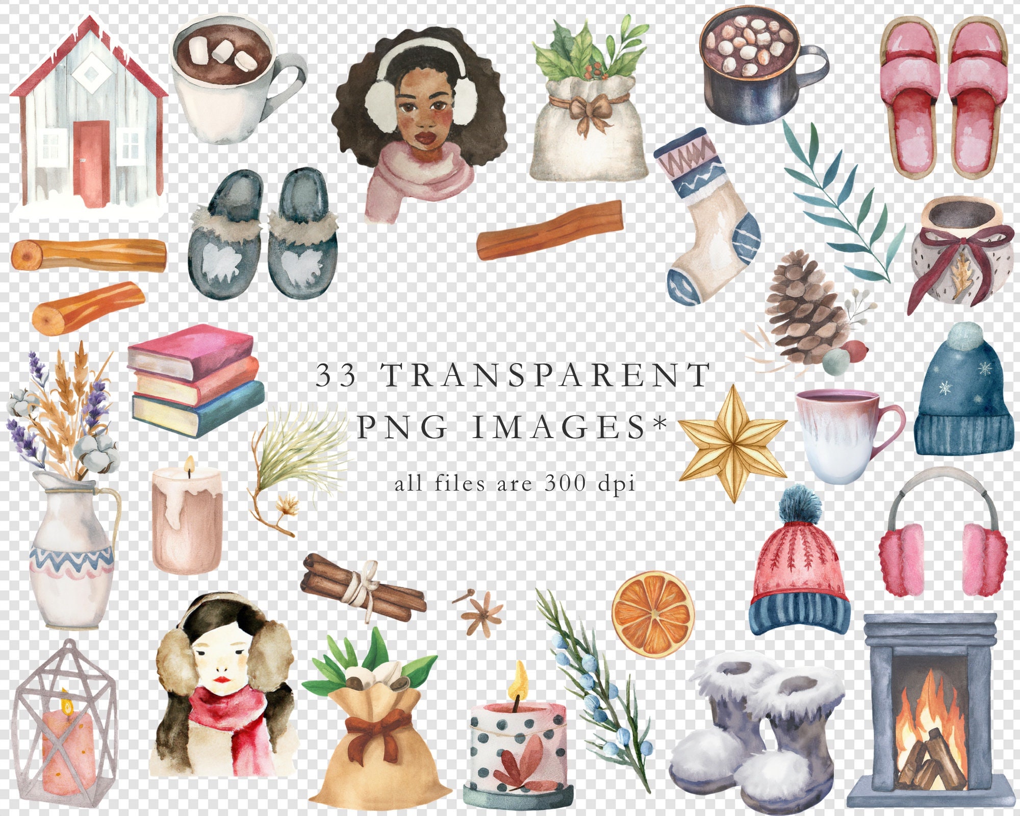 Winter Clipart Fashion Watercolor Modern Rustic Cozy - Etsy