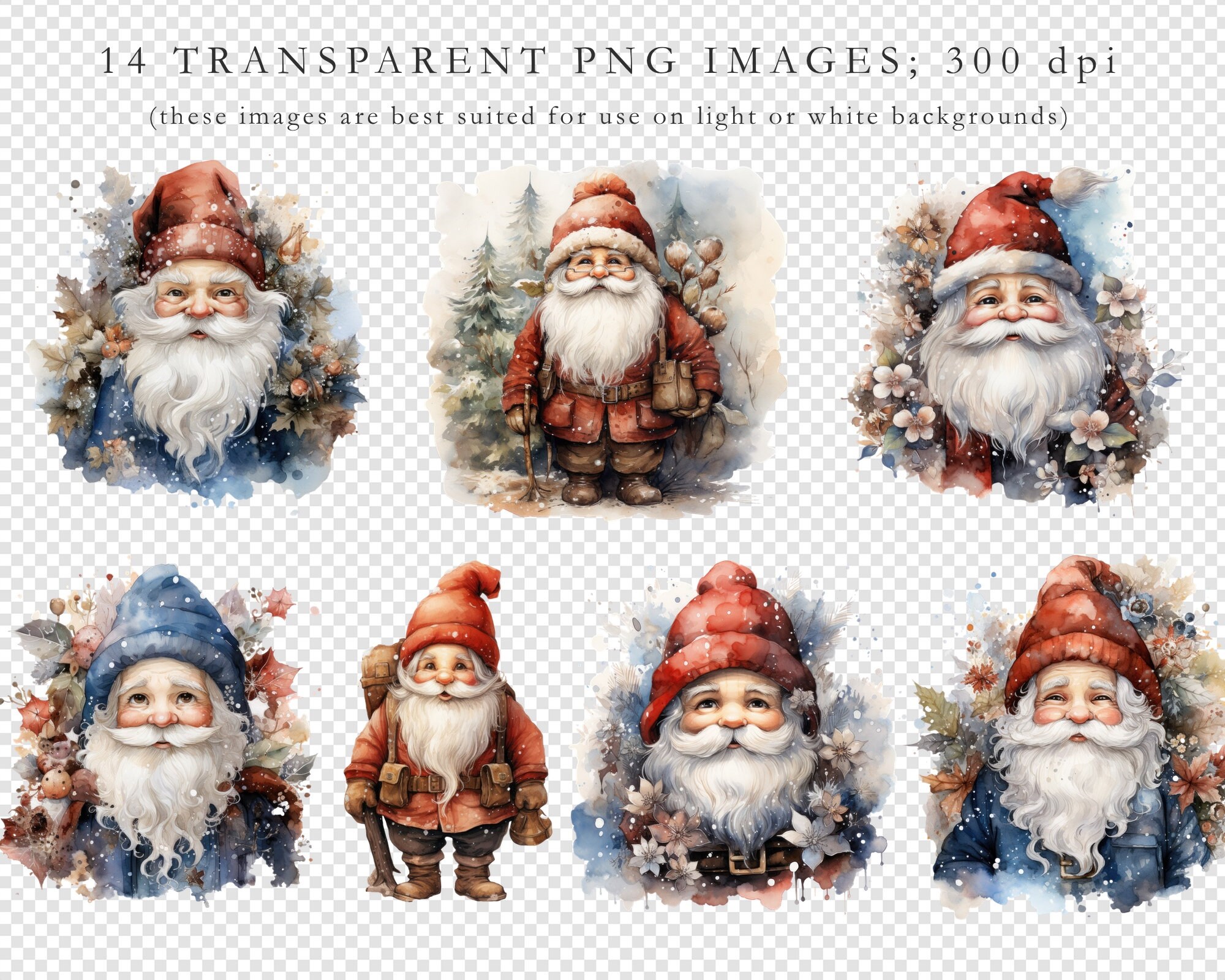 Boho Santa Clipart, Watercolor Boho Santa Clipart, Santa Clause Clipart ...