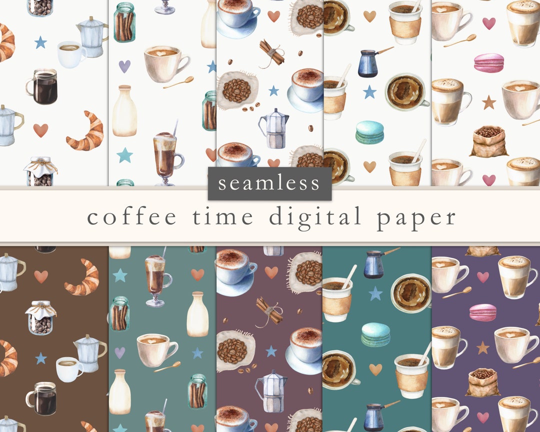 Coffee Digital Paper, Coffee Scrapbook Paper, Watercolor Coffee ...