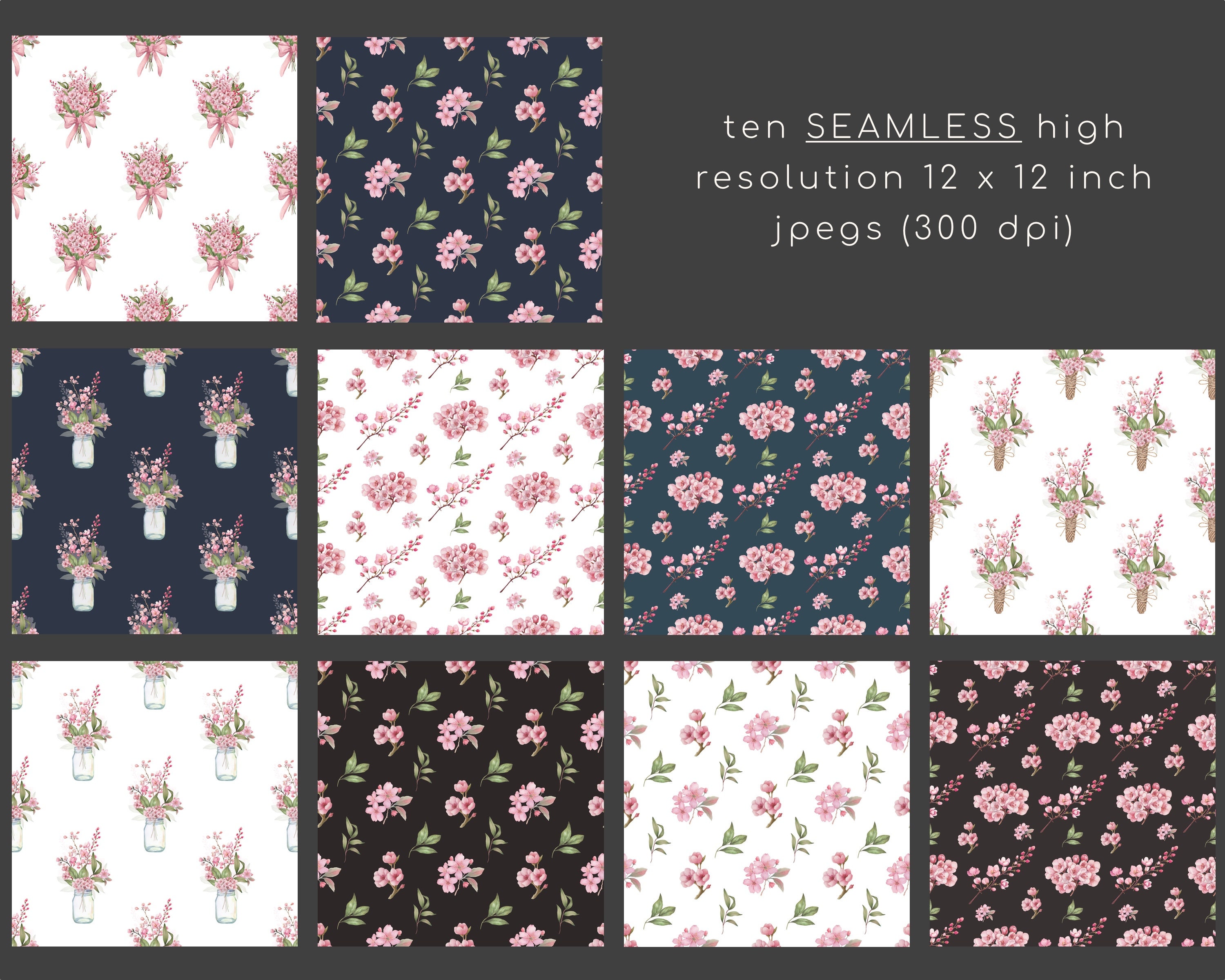 Cherry Blossom Digital Paper, Cherry Blossom Scrapbook Paper, Sakura ...