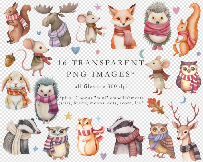 Cute Animals Clipart Watercolor Animals Fall Clipart Autumn - Etsy