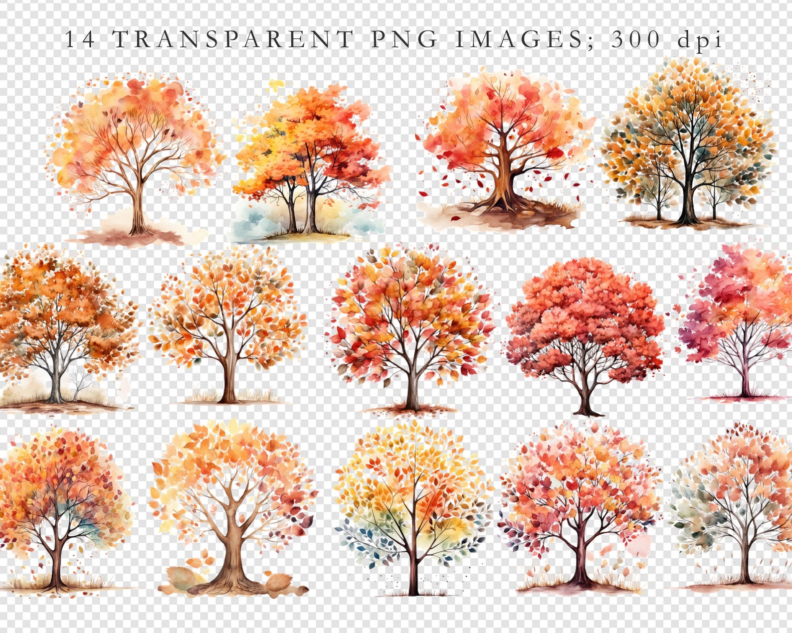 Fall Tree Clipart, Watercolor Fall Trees, Autumn Trees, Watercolor ...