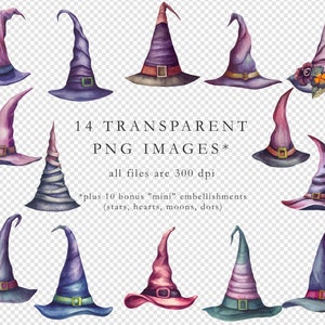 Witch Clipart, Witch Hat Clipart, Watercolor, Halloween, Clip Art ...