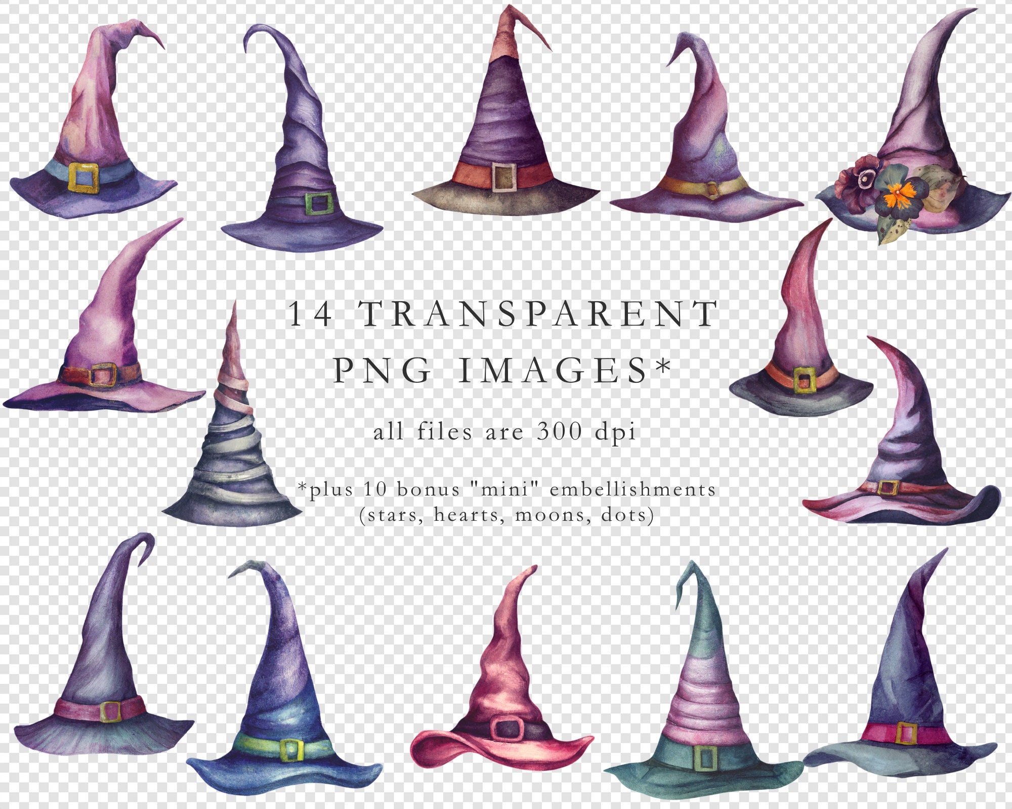 Witch Clipart Witch Hat Clipart Watercolor Halloween Clip - Etsy