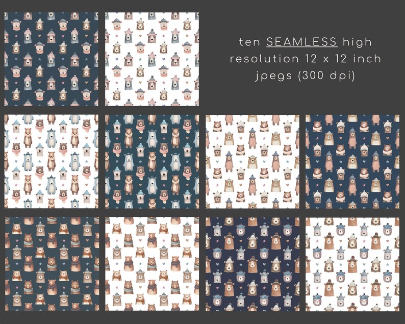 Kids Digital Paper Kids Scrapbook Paper Cure Bears Winter - Etsy