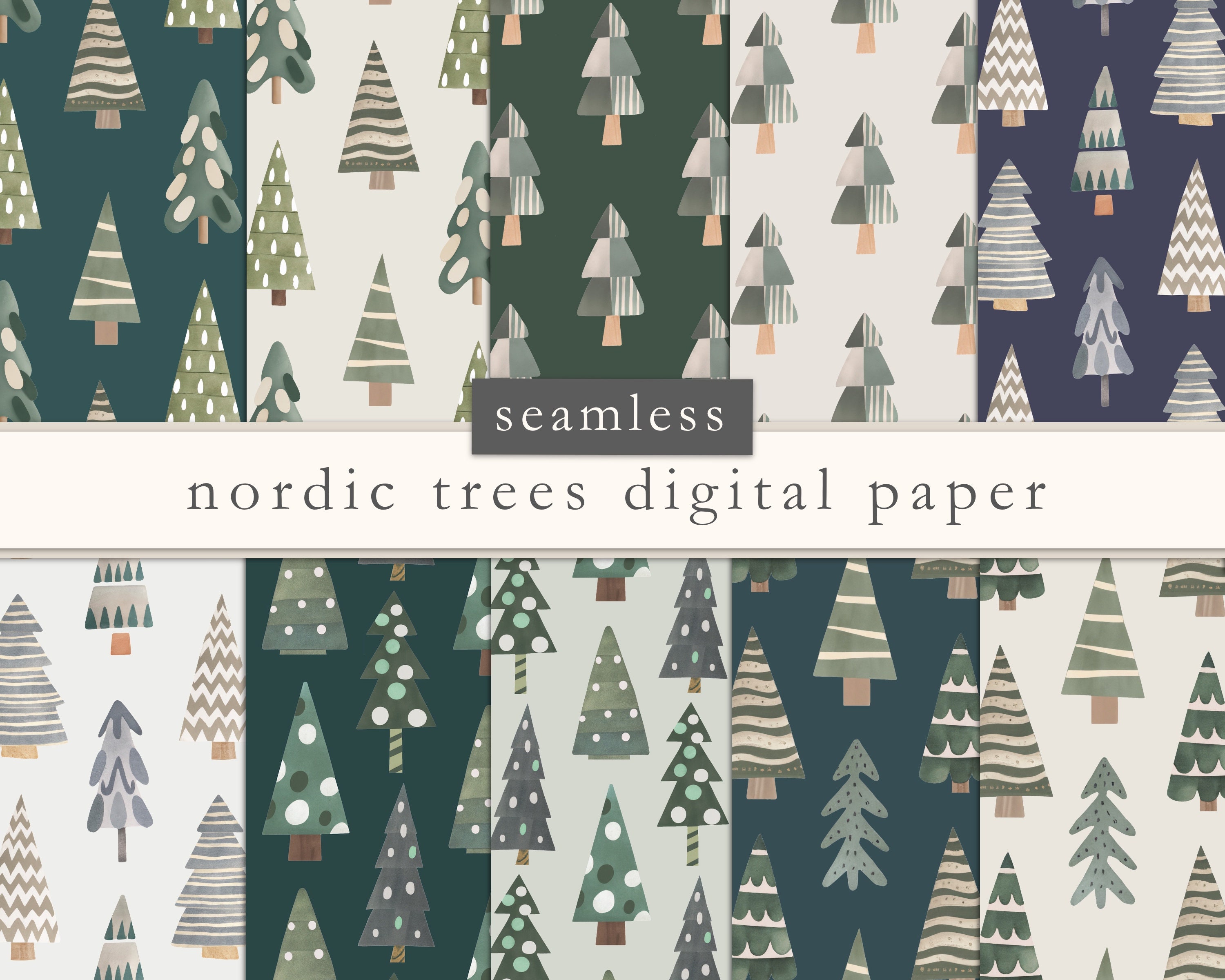 Scandinavian Trees, Seamless Pattern, Digital Paper, Scrapbook Paper ...