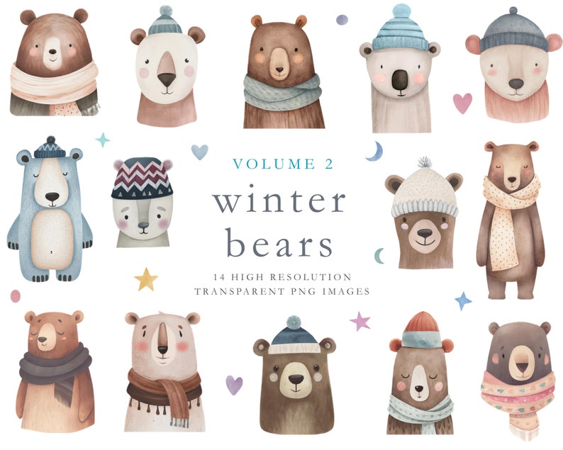 Cute Bear Clipart Bear Png Watercolor Christmas Winter - Etsy