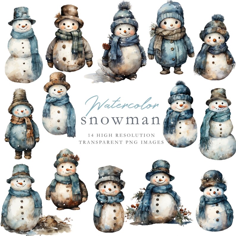 Watercolor Snowman Clipart, Winter Clipart, Living Snowman, Clipart ...